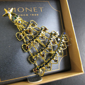 Monet | Jewelry | Monet Gold Tone Brooch Christmas Tree Multi Color ...
